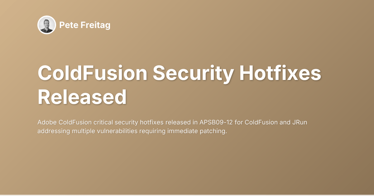 ColdFusion Security Hotfixes Released