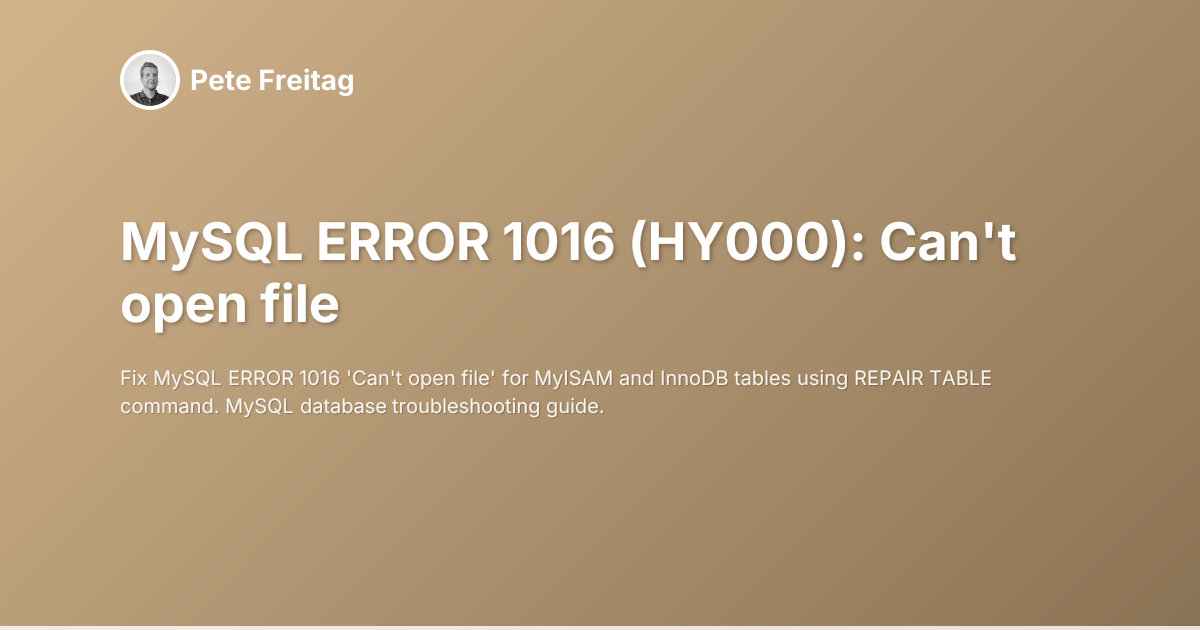 MySQL ERROR 1016 (HY000): Can't open file