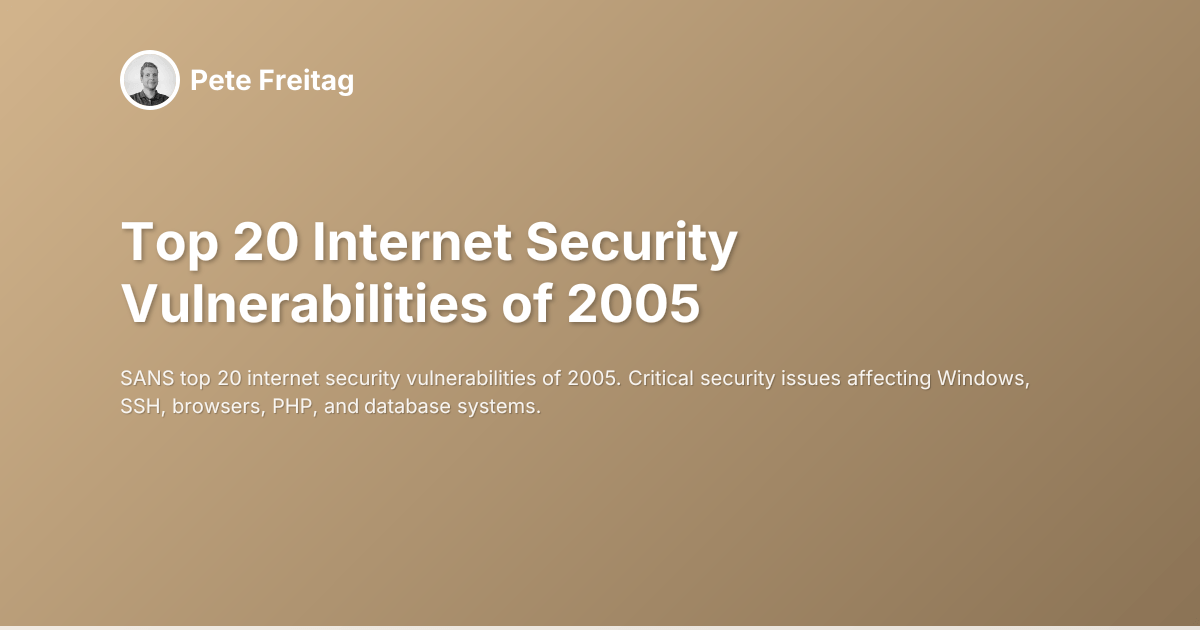 Top 20 Internet Security Vulnerabilities of 2005